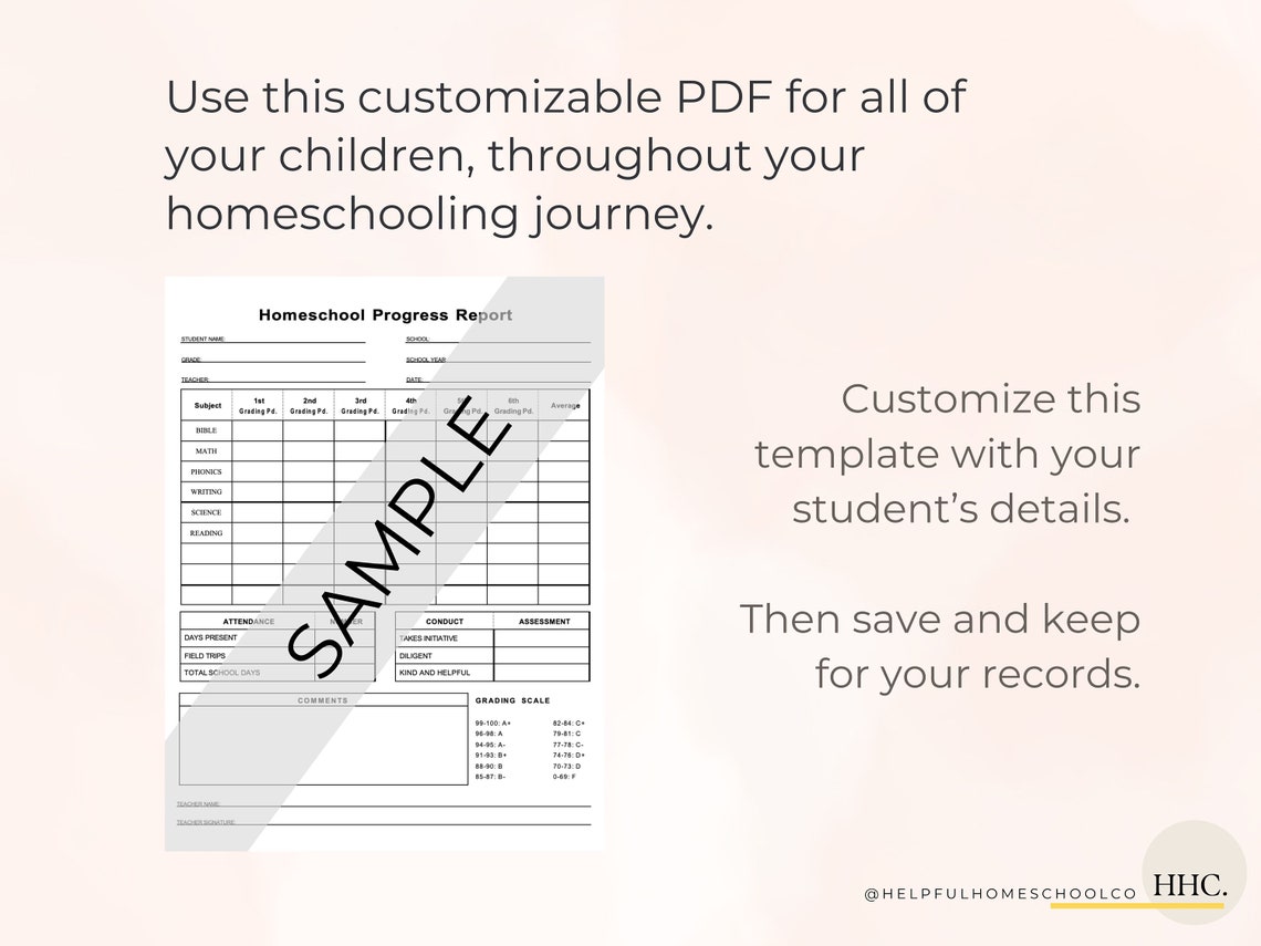 Homeschool Progress Report, Report Card for Abeka, Six-point Grading ...