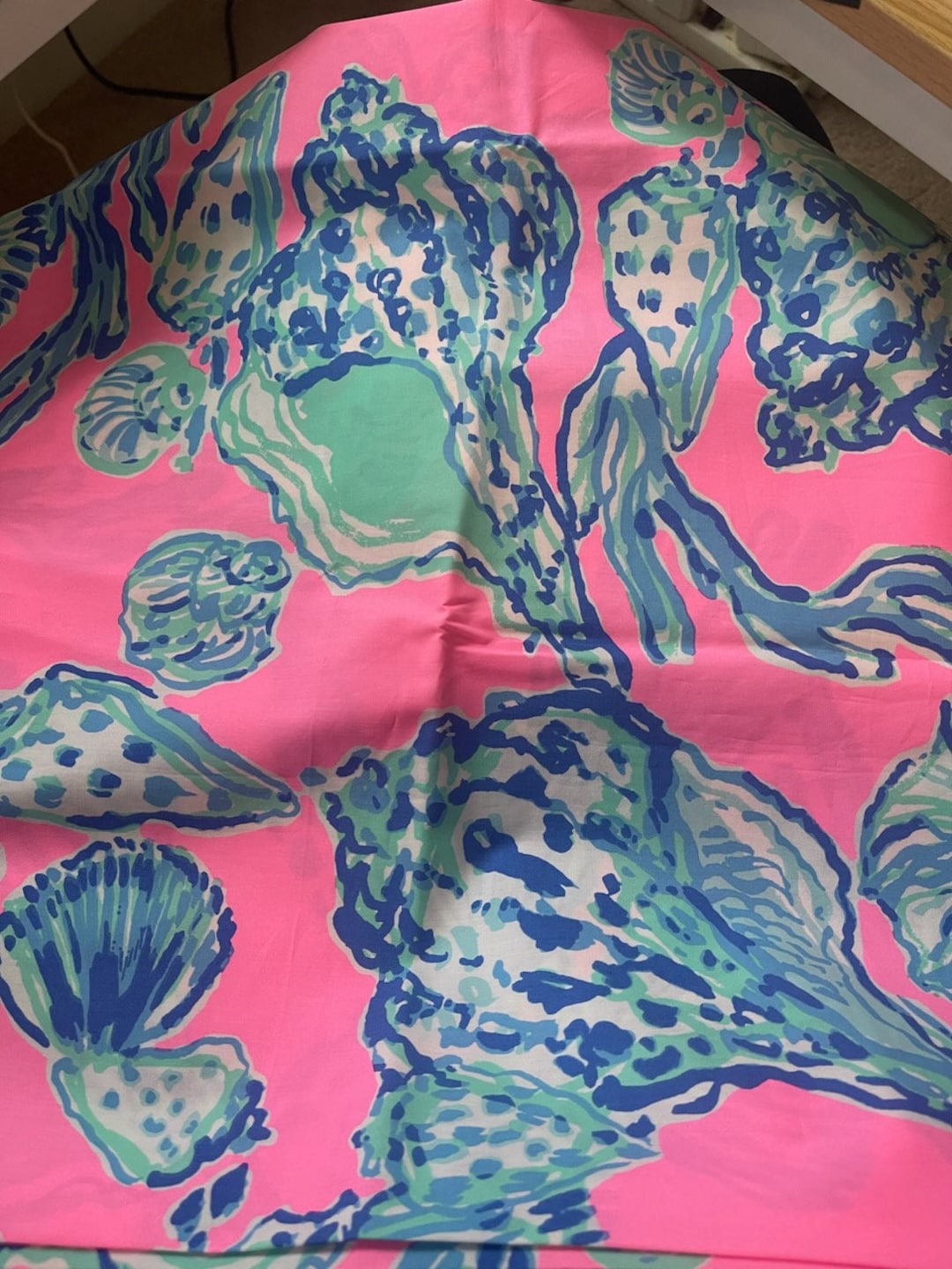 Blue and Pink Seashells Cotton Fabric Preppy 9x18 or 18x18 FQ - Etsy