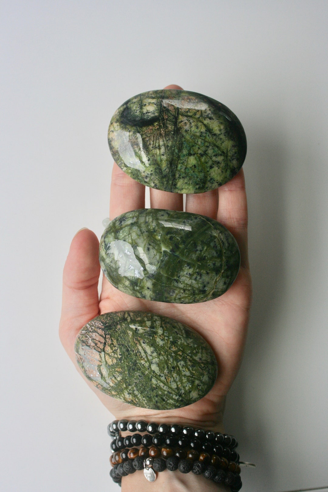 Snakeskin Jasper Palm Stone: Polished Green Veining Crystal - Etsy
