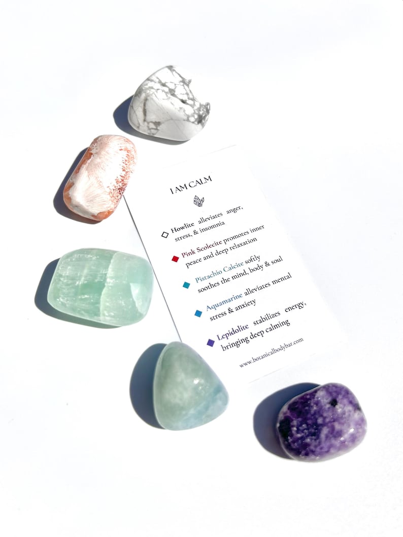Anxiety Relief Crystal Kit: Howlite, Scolecite, Calcite, Aquamarine ...