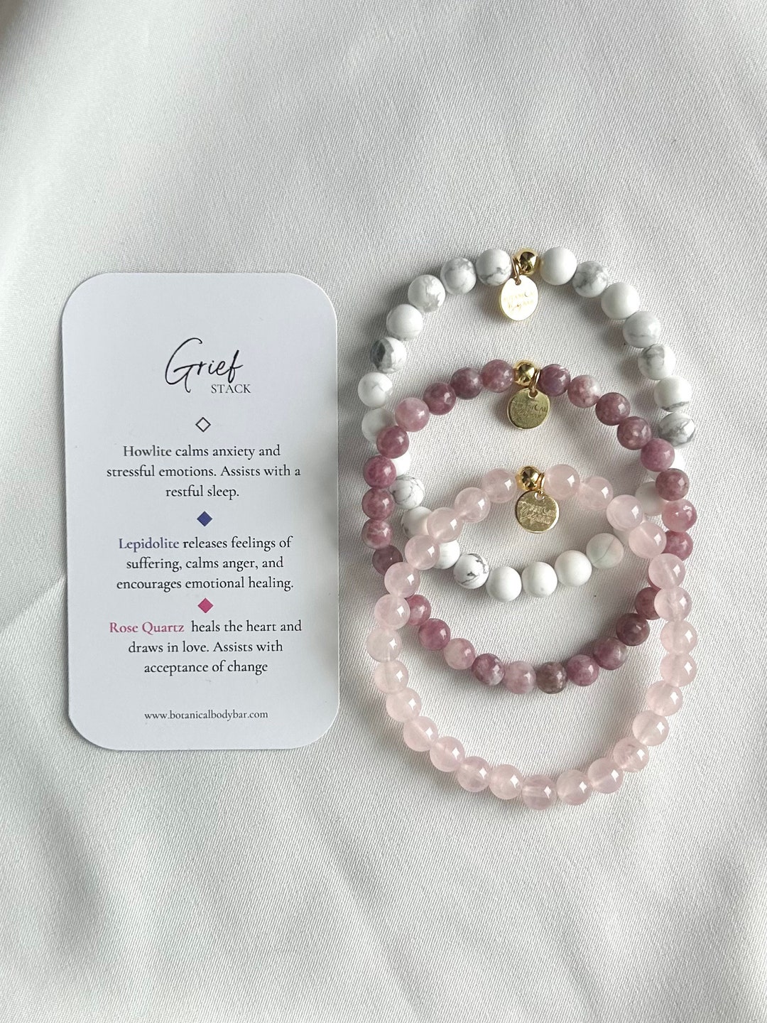 Grief Bracelet Stack | Set of 3 | Lepidolite, Howlite, Rose Quartz ...