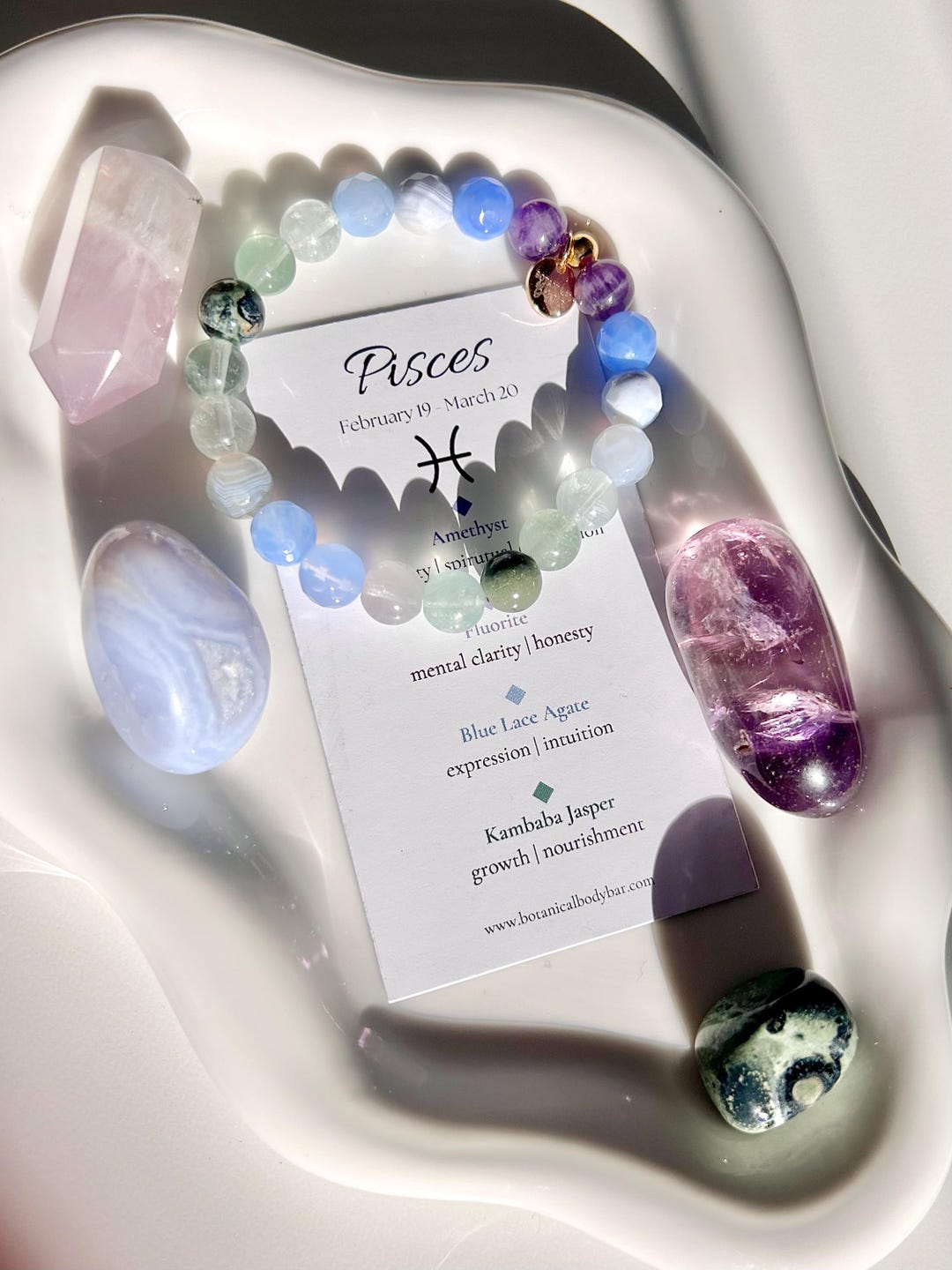 Pisces Zodiac Crystal Set: Amethyst, Fluorite & Beaded Bracelet - Etsy