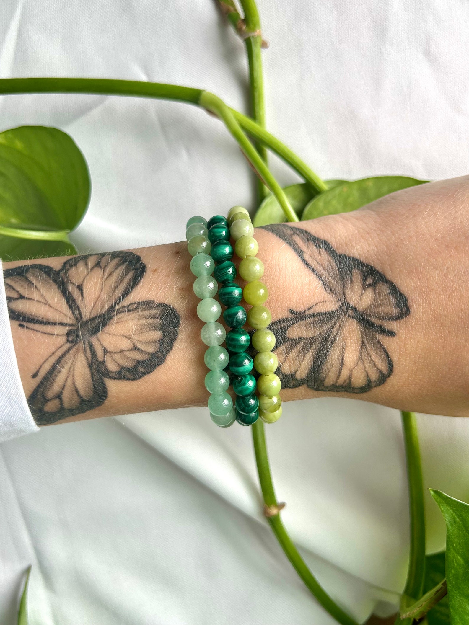 Abundance Crystal Bracelet Stack: Malachite, Aventurine & Jade - Etsy