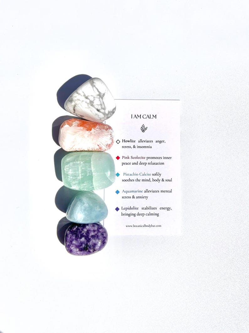 Anxiety Relief Crystal Kit: Howlite, Scolecite, Calcite, Aquamarine ...