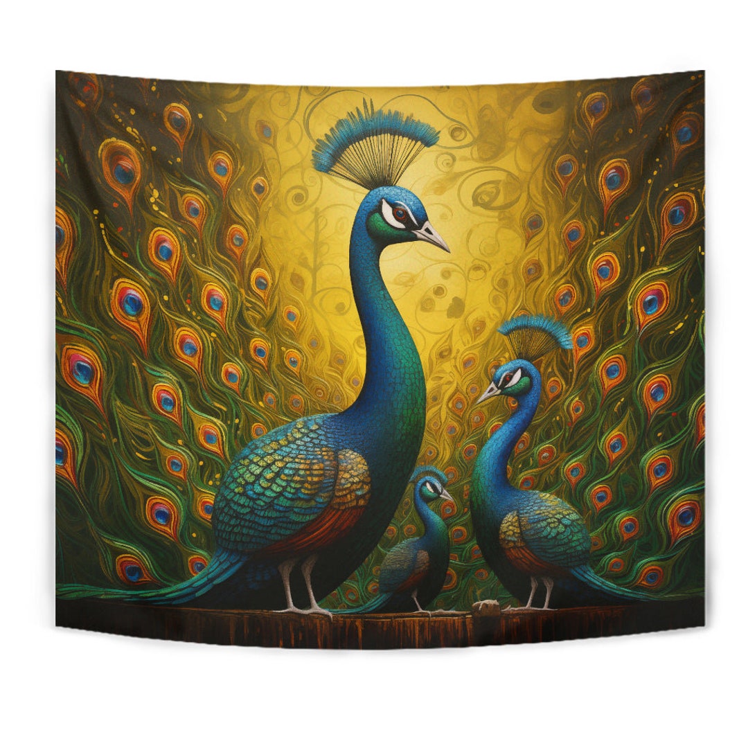 Peacock Family Tapestry, Wall Hanging Art, Peacock Family Room ...