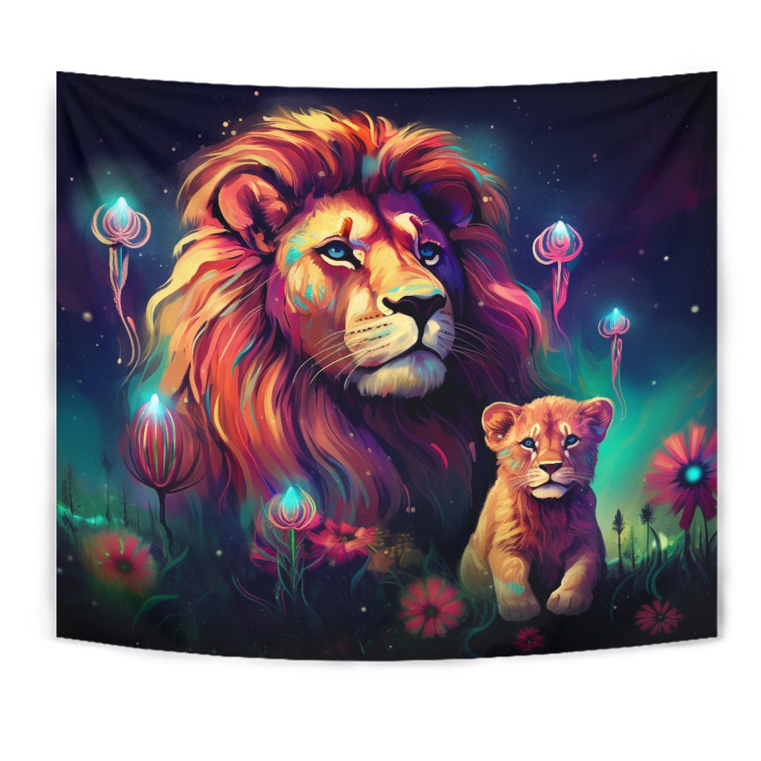 Lion Family Tapestry, Wall Hanging Art, Lion Familly Room Decoration - Etsy