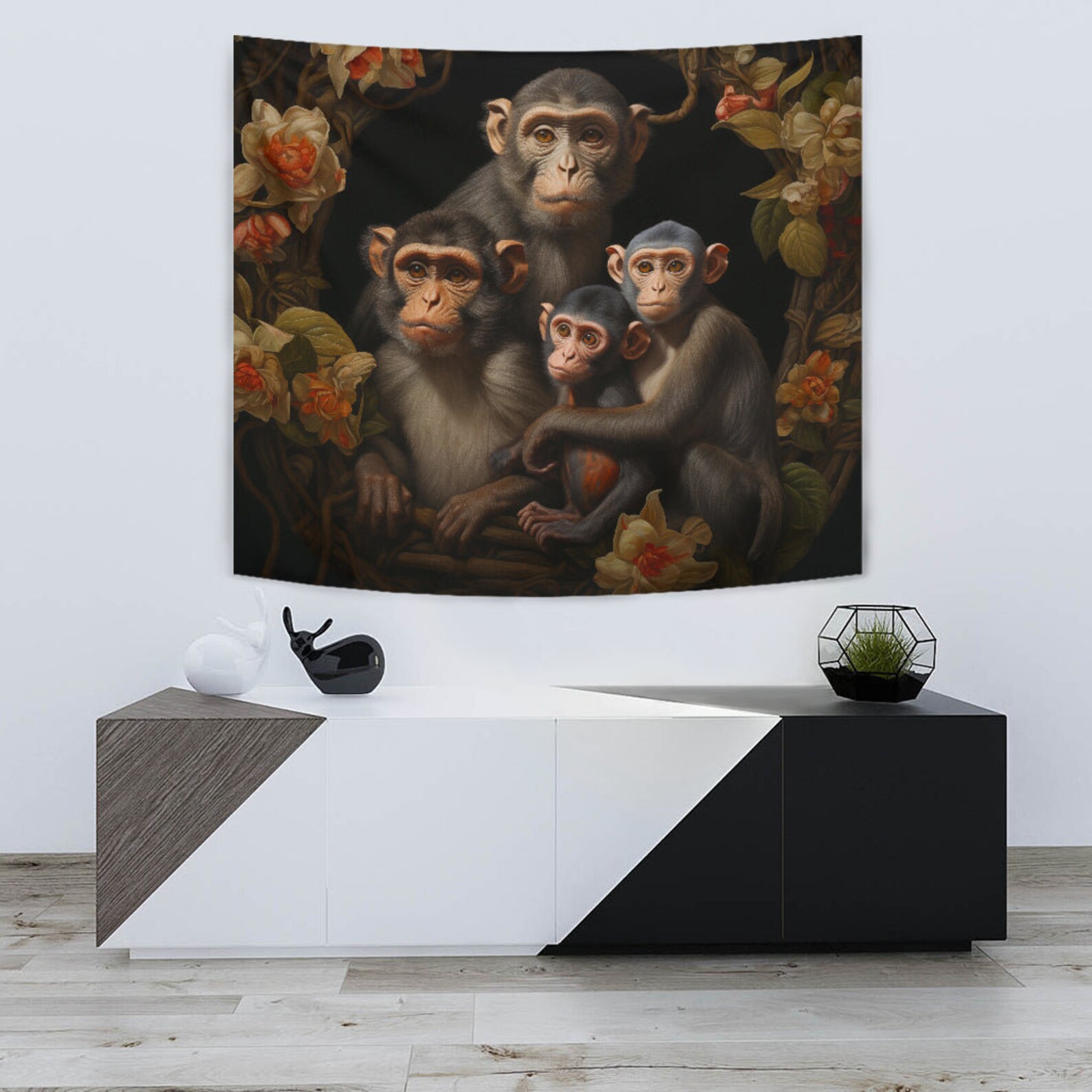 Monkey Family Tapestry, Wall Hanging Art, Monkey Family Room Decoration ...
