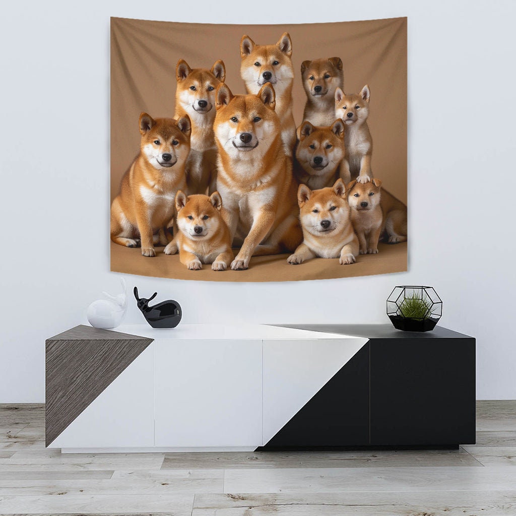Shiba Inu Family Tapestry, Wall Hanging Art, Shiba Inu Family Room ...