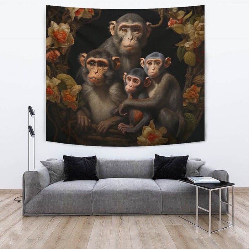 Monkey Family Tapestry, Wall Hanging Art, Monkey Family Room Decoration ...