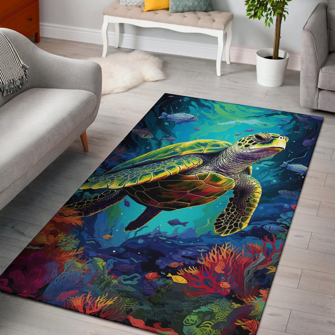 Sea Turtle Rug, Sea Turtle Trippy Rug, Sea Turtle Gifts, Sea Turtle ...
