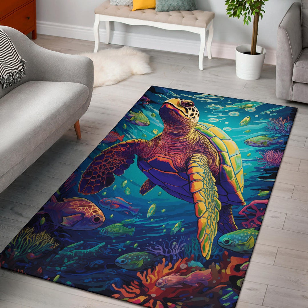 Sea Turtle Rug, Sea Turtle Trippy Rug, Sea Turtle Gifts, Sea Turtle ...