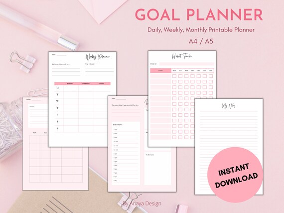 Digital Goal Planner Printable Planner Productivity Planner - Etsy