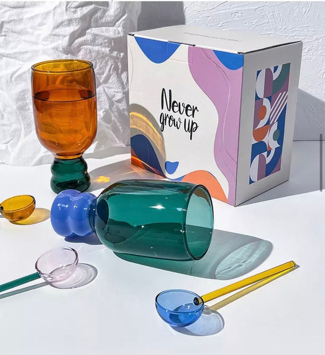 Colored Glasses With Matching Glass Spoon. Two Block Color Cocktail ...