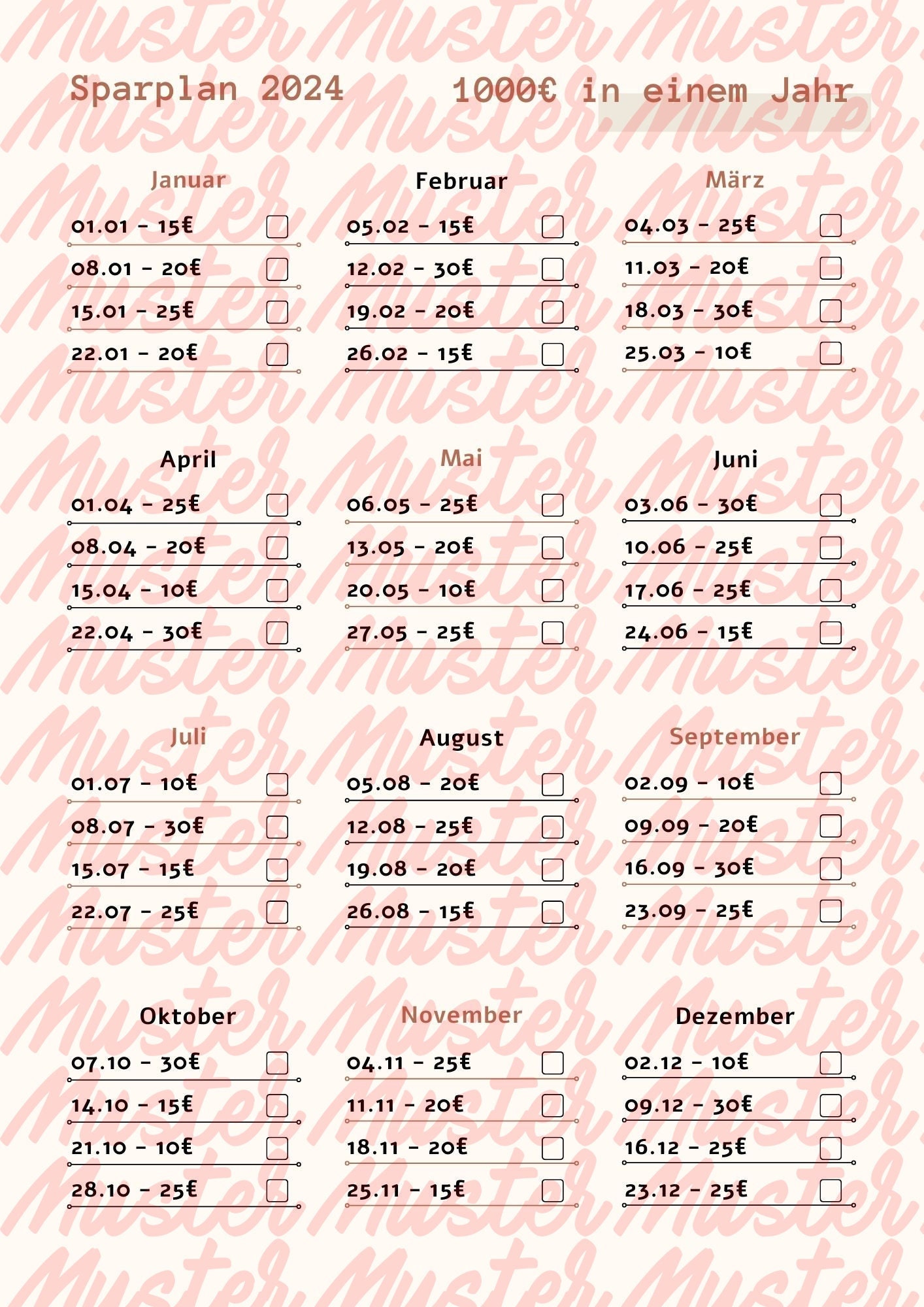 Sparplan - 1000 Euro in einem Jahr [2024] - Etsy.de