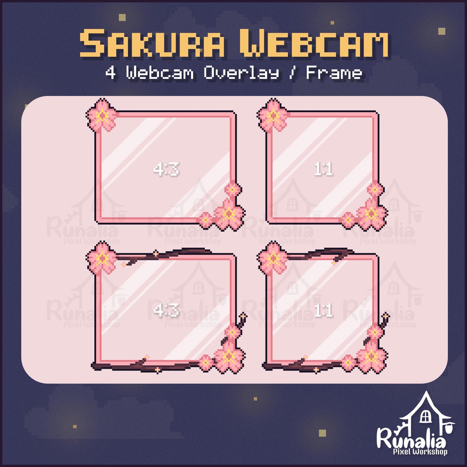 Sakura Webcam | 4 Pixel Art Twitch Webcams Overlay Frame Borders | Cute ...