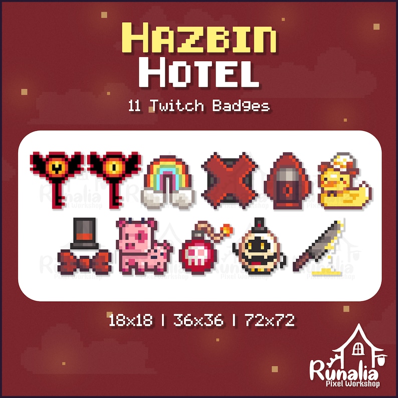Hazbin Hotel | 11 Pixel Art Twitch Bit | Sub Badges | Cute & Retro ...