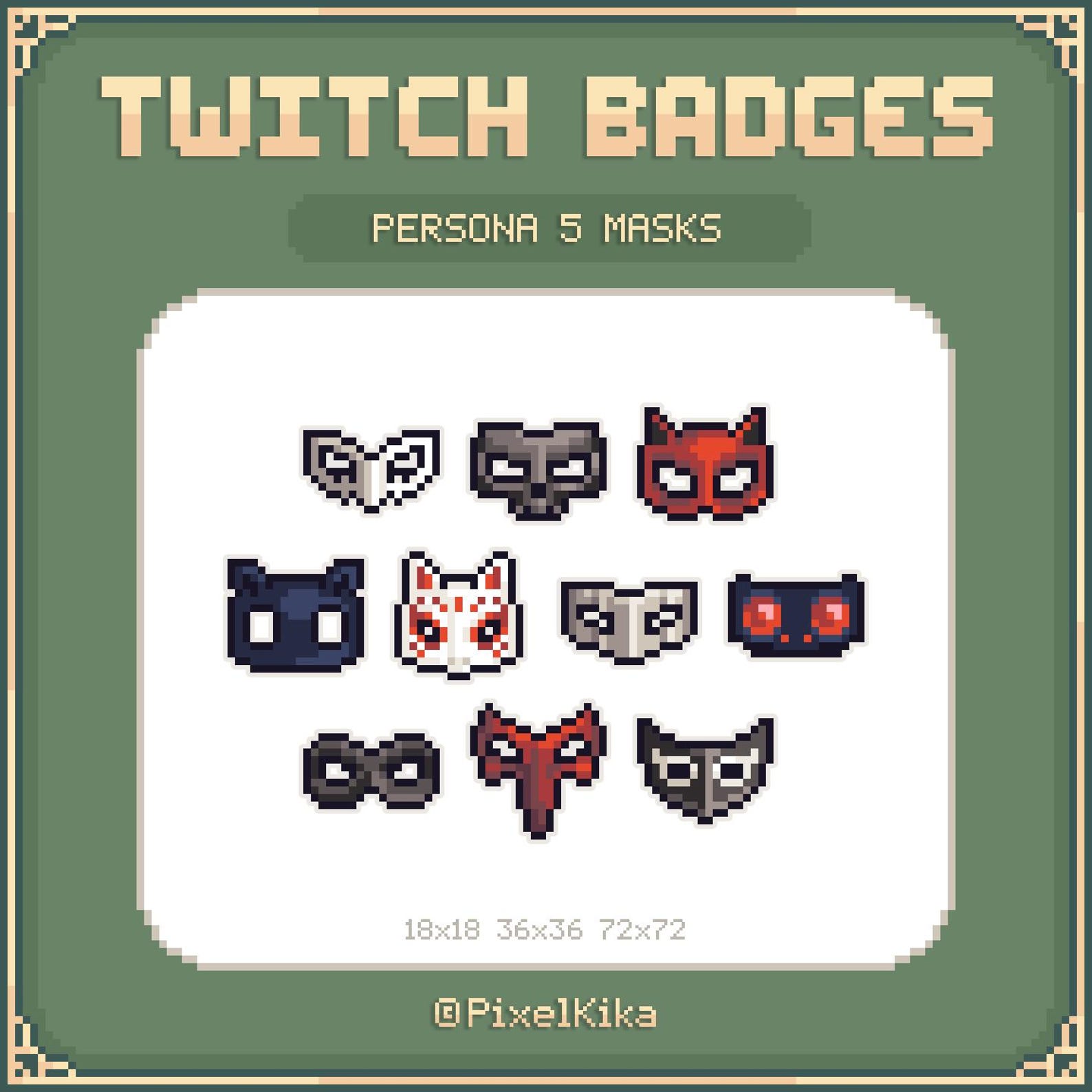 Persona 5 Phantom Thieves Masks | Pixel Art Twitch Badges | Cute ...