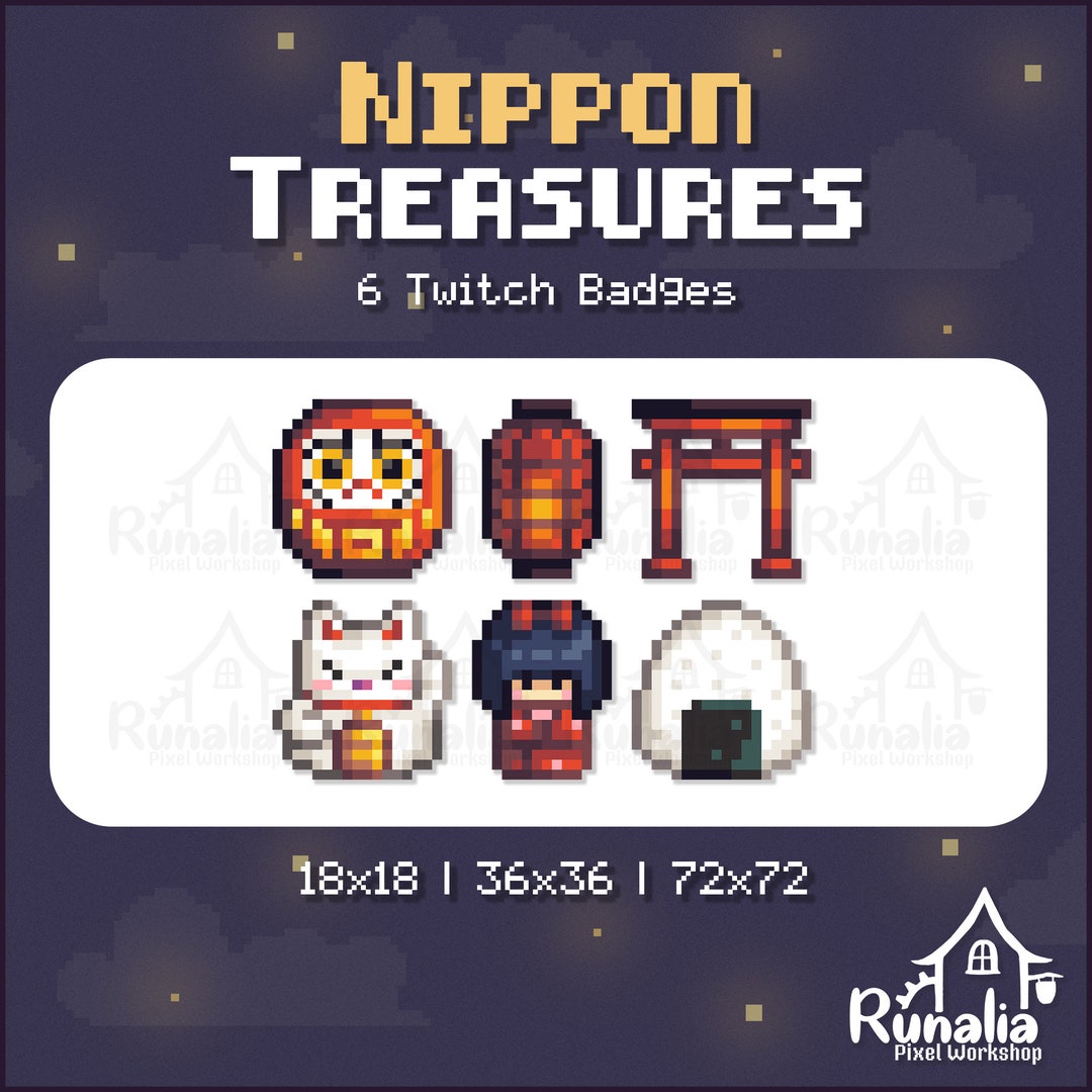 Nippon Treasures | 6 Pixel Art Twitch Bit / Sub Badges | Cute & Retro ...