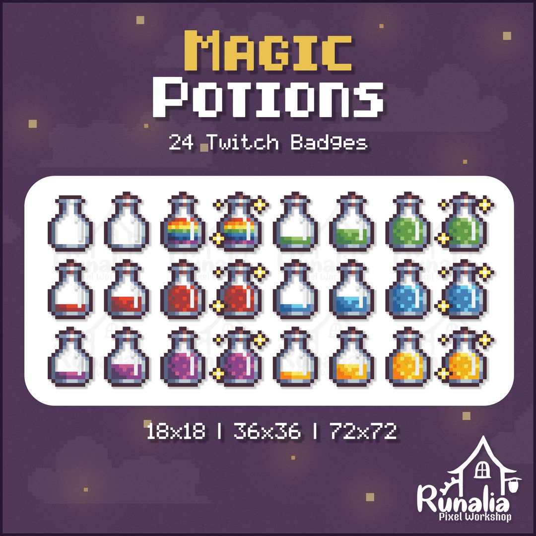 Magic Potions | 24 Pixel Art Twitch Bit / Sub Badges | Cute & Retro ...