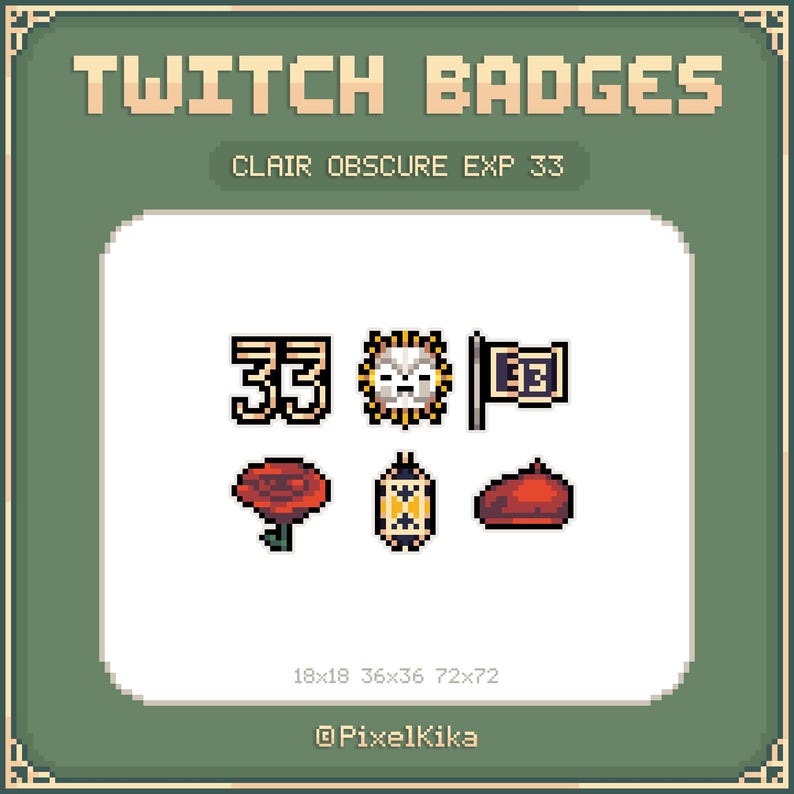 Clair Obscur Exp 33 | 6 Pixel Art Twitch Bit / Sub Badges | Cute ...