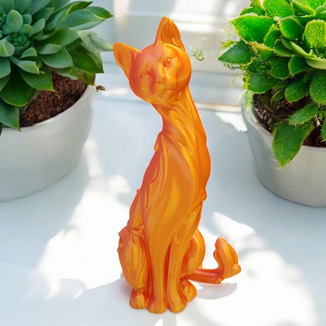 3D Printed Pink and Gold Cat Statue - Modern Home Decor - Etsy