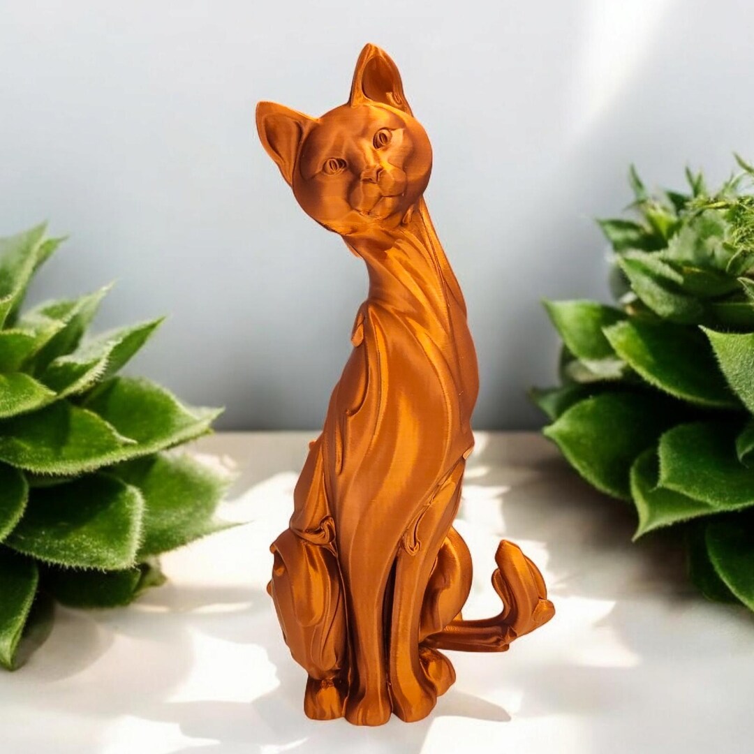 Elegant 3D Printed Copper Cat Sculpture Modern Feline Figurine for Home ...