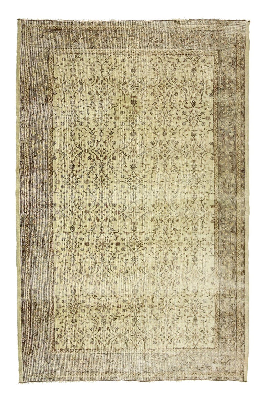 Vintage Turkish Usak Rug: Handknotted Wool Floral Carpet 8x5.2 Ft - Etsy UK