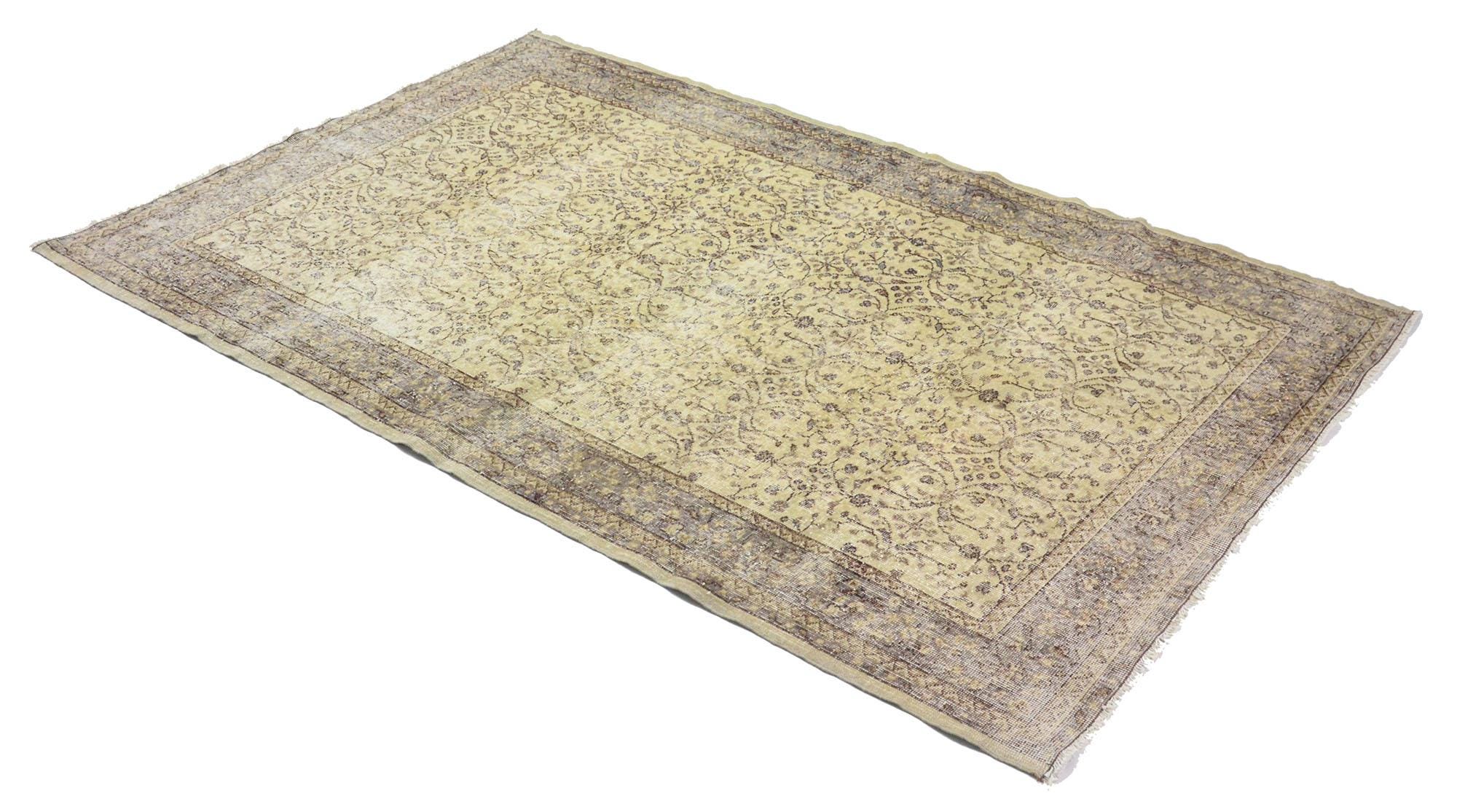 Vintage Turkish Usak Rug: Handknotted Wool Floral Carpet 8x5.2 Ft - Etsy UK