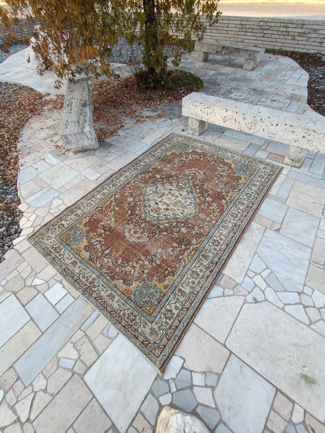 Rug for Living Room 5.9x8.7 FT Vintage Oushak Rug Vintage Area Rug Area ...