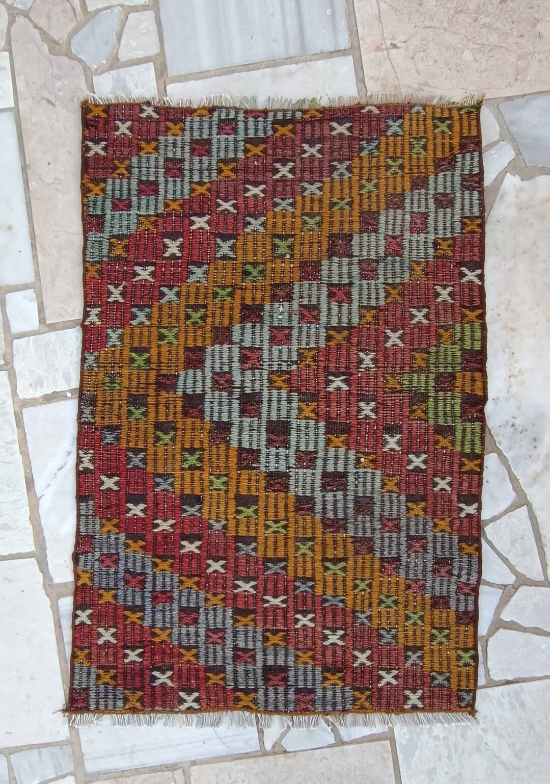 3.1x2 FT Cross Stripe Rug Vintage Turkish Rug Small Rugs Small Vintage ...