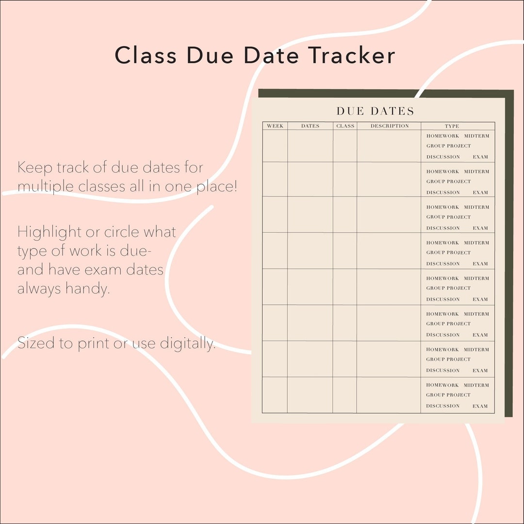 Digital Academic Planner, Class Due Dates - Etsy