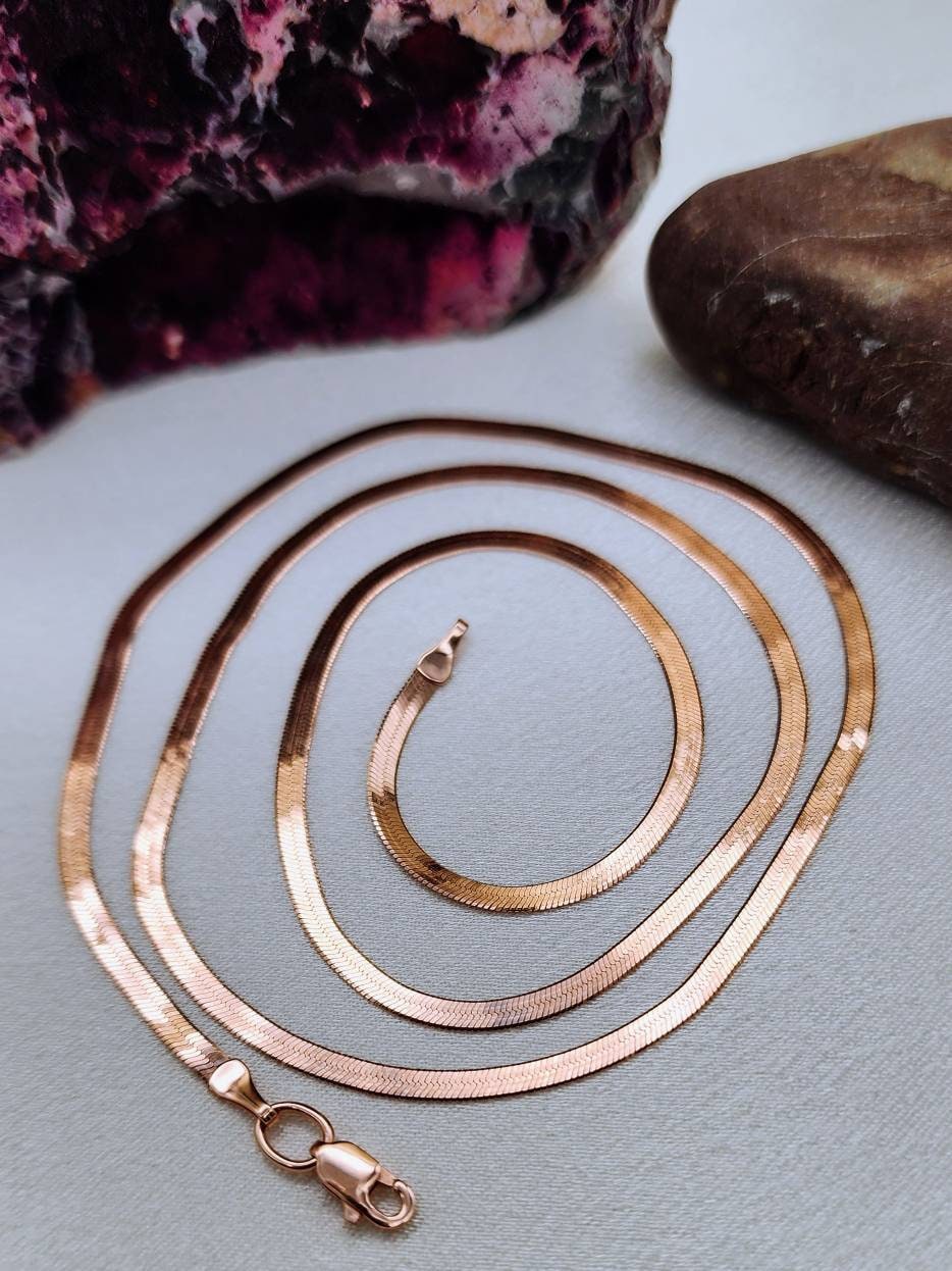 14K Rose Gold Herringbone Chain Necklaces. 3mm. REAL GOLD. - Etsy Canada