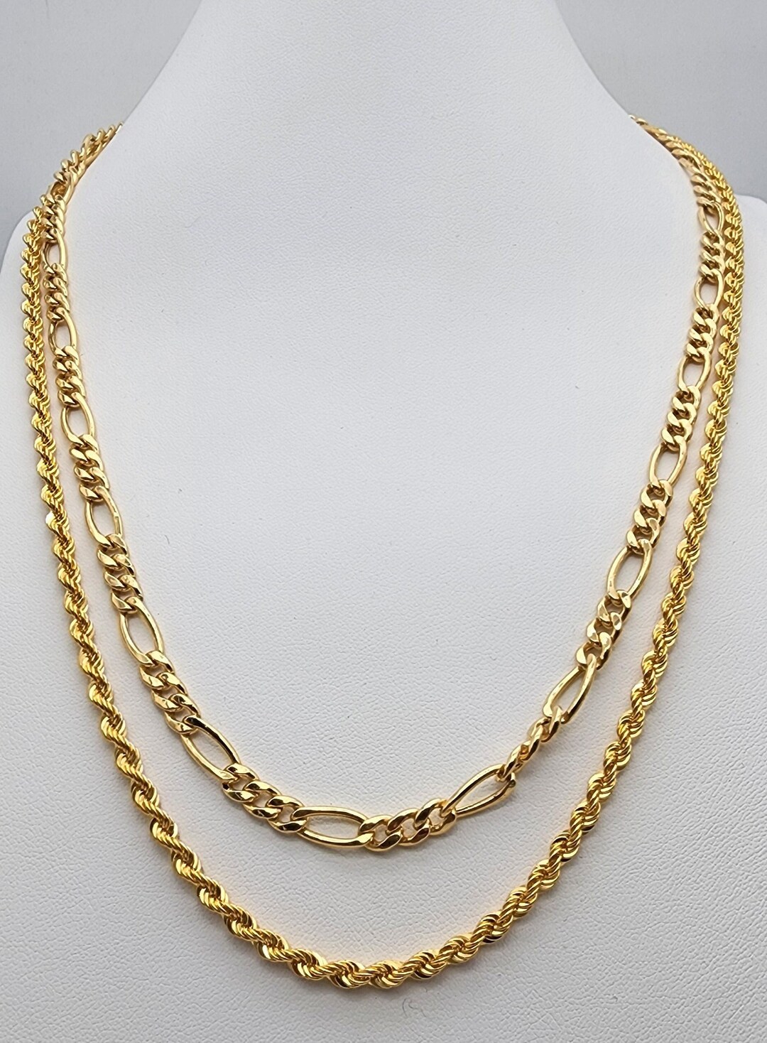 18k Gold Figaro 6mm Chain & 18k Gold Rope 4mm Chain Collection ...