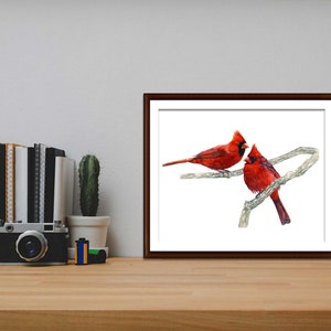Two Male Cardinals Watercolor Art Print, Pair of Northern Cardinals ...