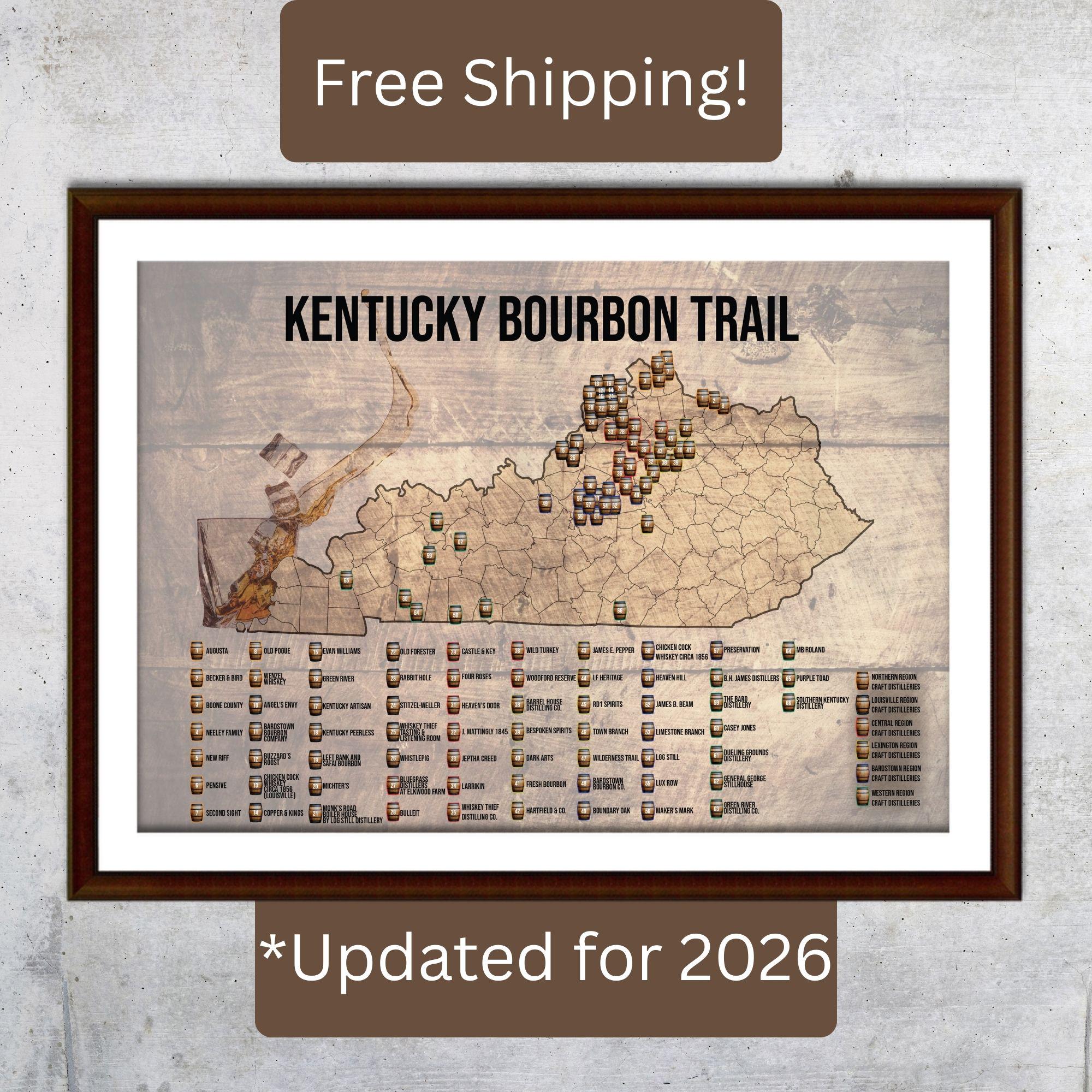 Kentucky Bourbon Distilleries Map Push Pin Map Bourbon Trail Wall Art ...