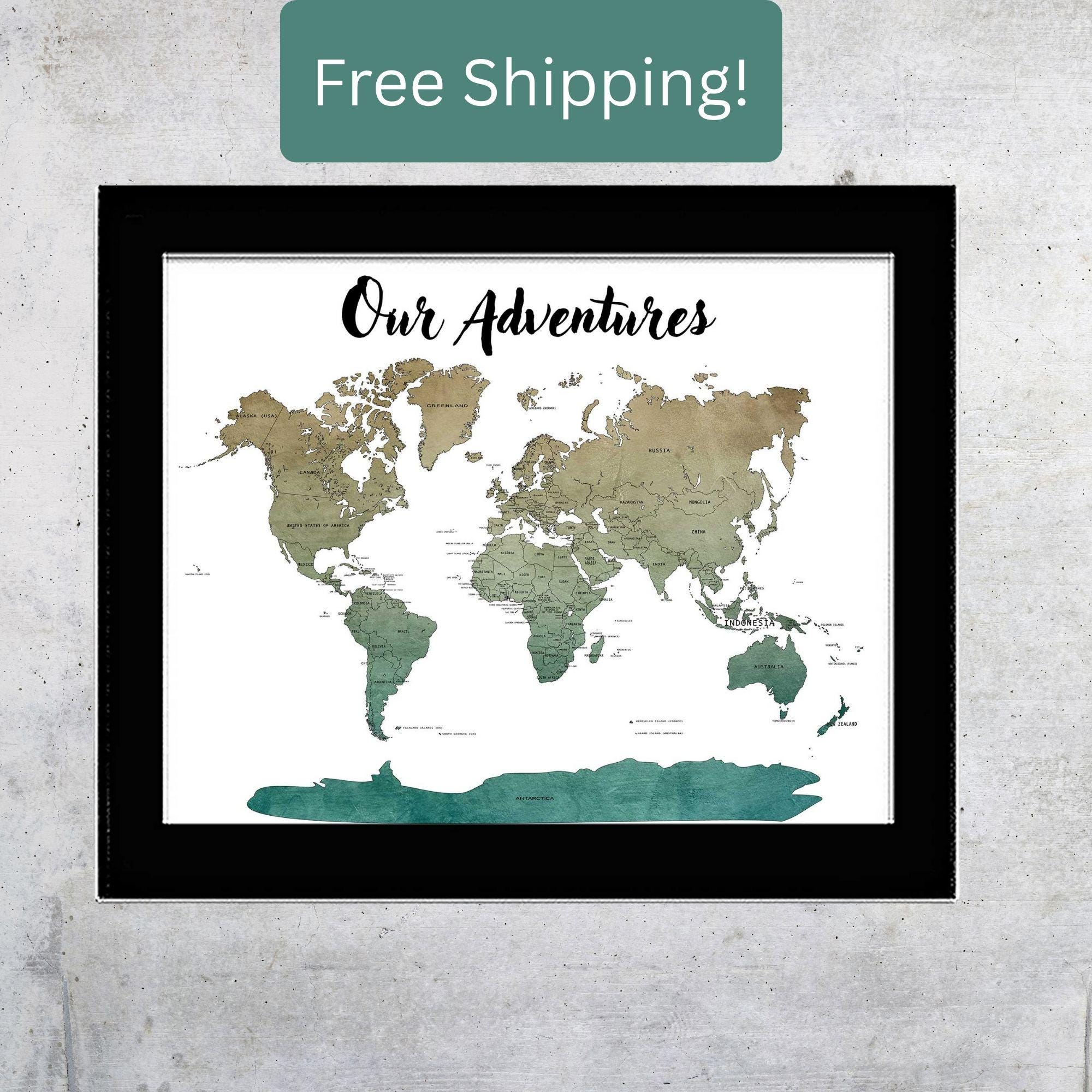 World Map Push Pin Custom Wall Art, Framed Canvas World Map ...