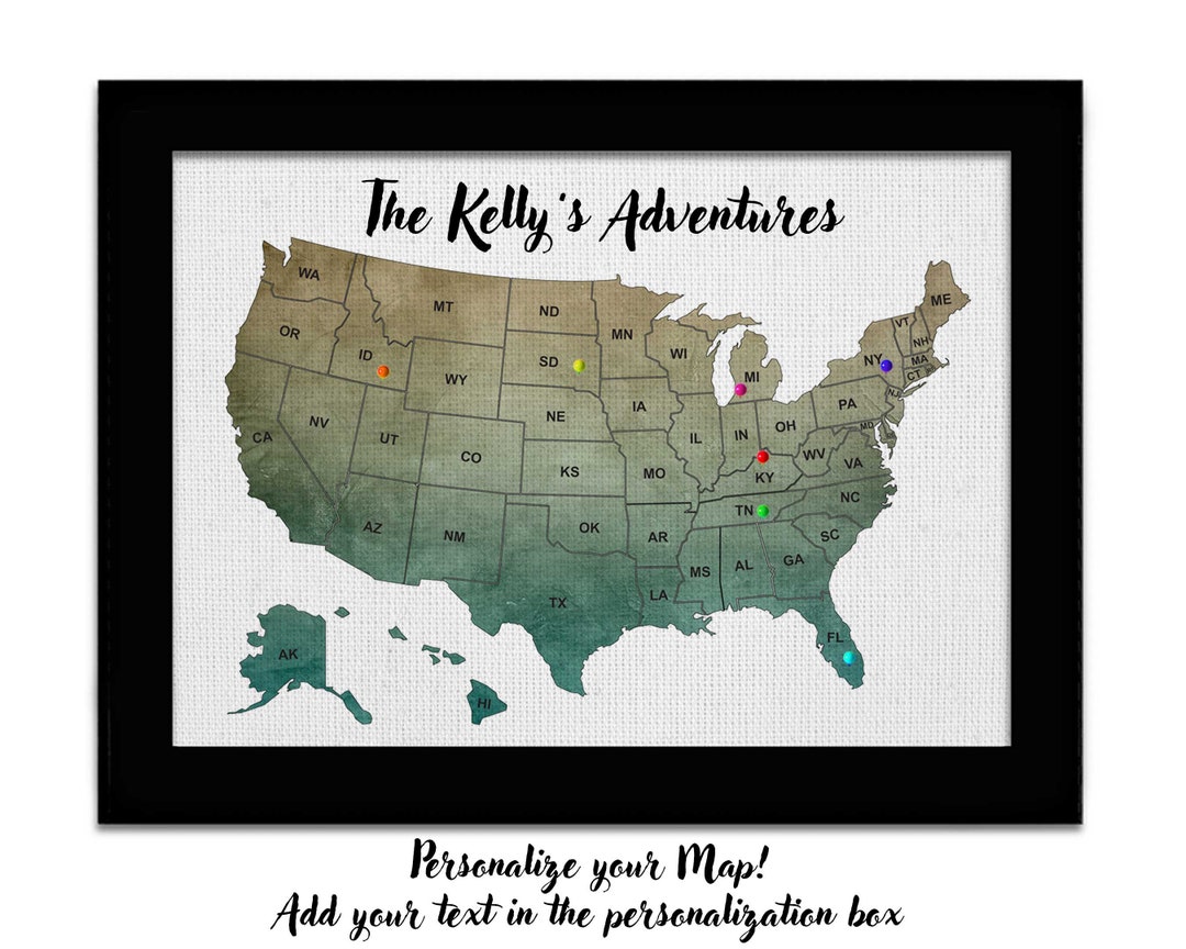 Push Pin Map Personalized Travel Map USA United States Family Vacation ...