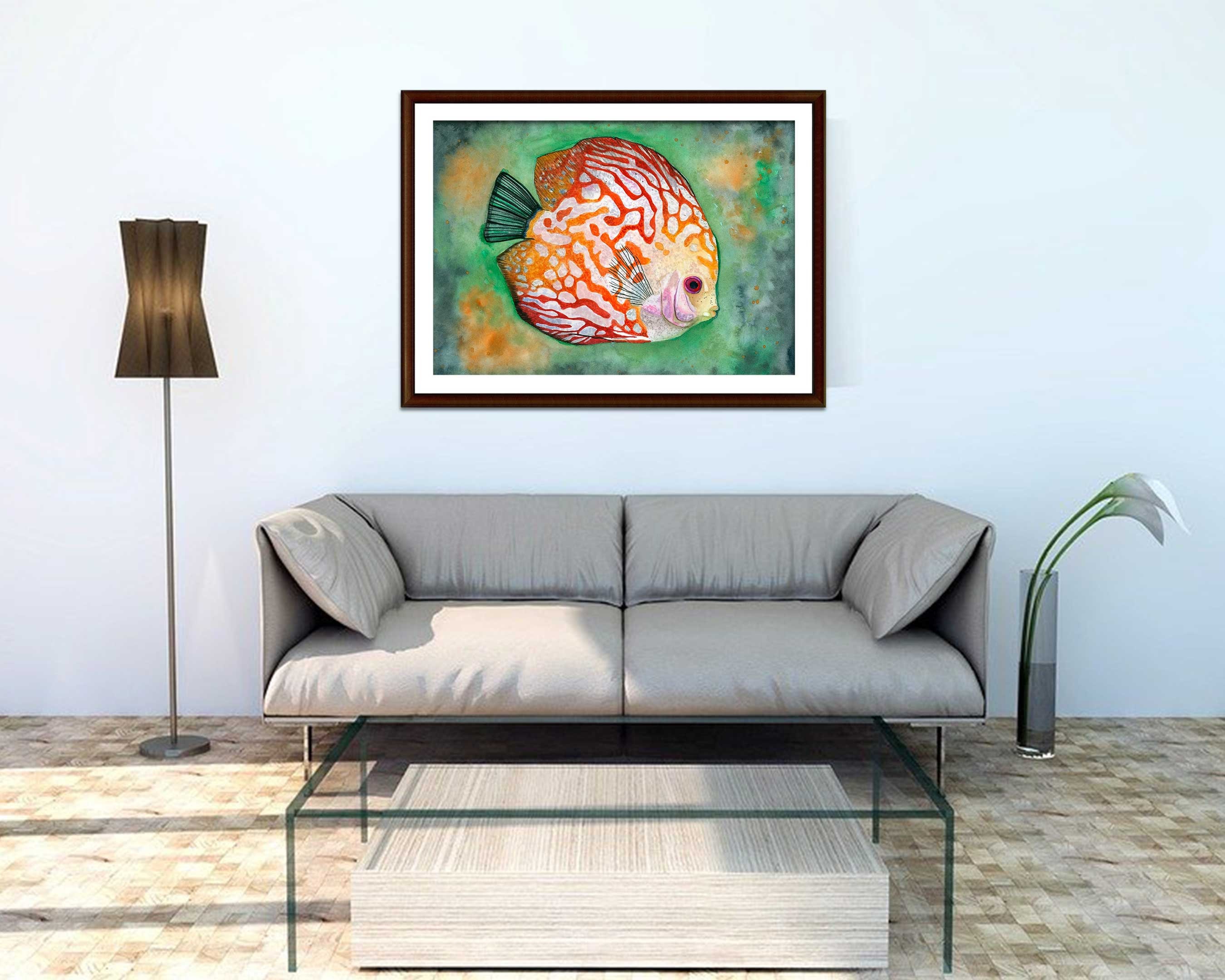 Discus Fish Watercolor Art Print, Fish Painting, Ocean Fish Art Print ...