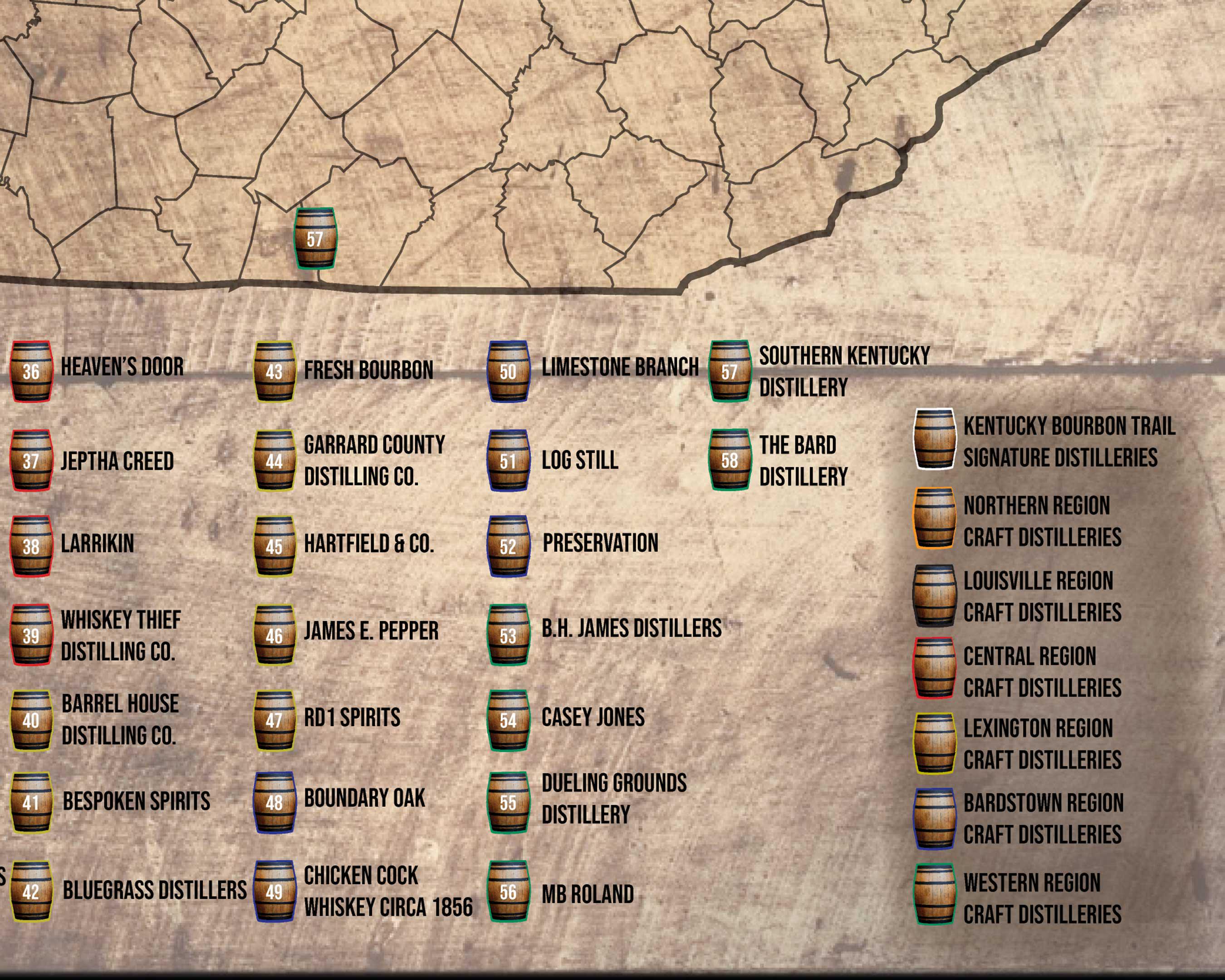 Kentucky Bourbon Distilleries Map Push Pin Map Bourbon Trail Wall Art ...