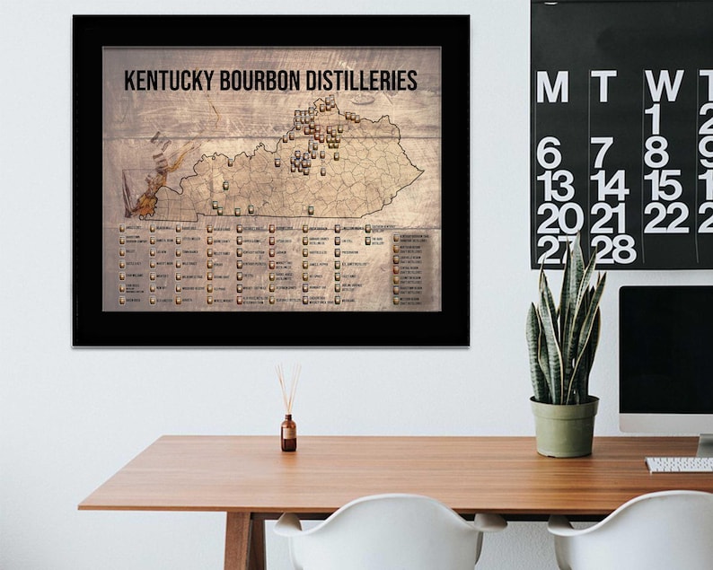 Kentucky Bourbon Distilleries Map Push Pin Map Bourbon Trail Wall Art ...