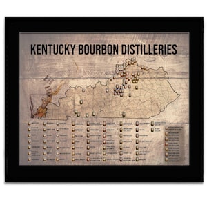 Kentucky Bourbon Distilleries Map Push Pin Map Bourbon Trail Wall Art ...