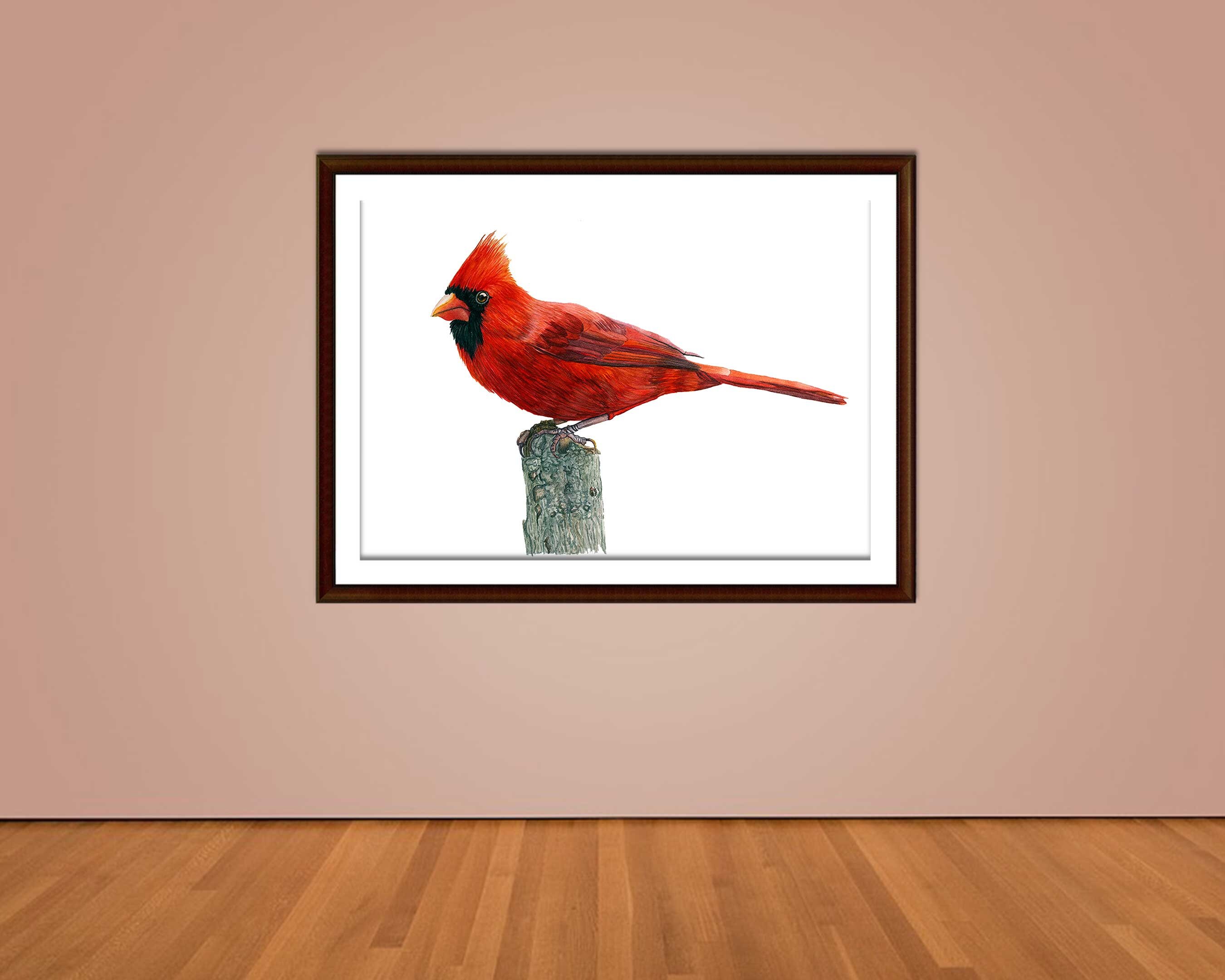 Male Cardinal Bird Watercolor Art Print, Red Cardinal Painting ...