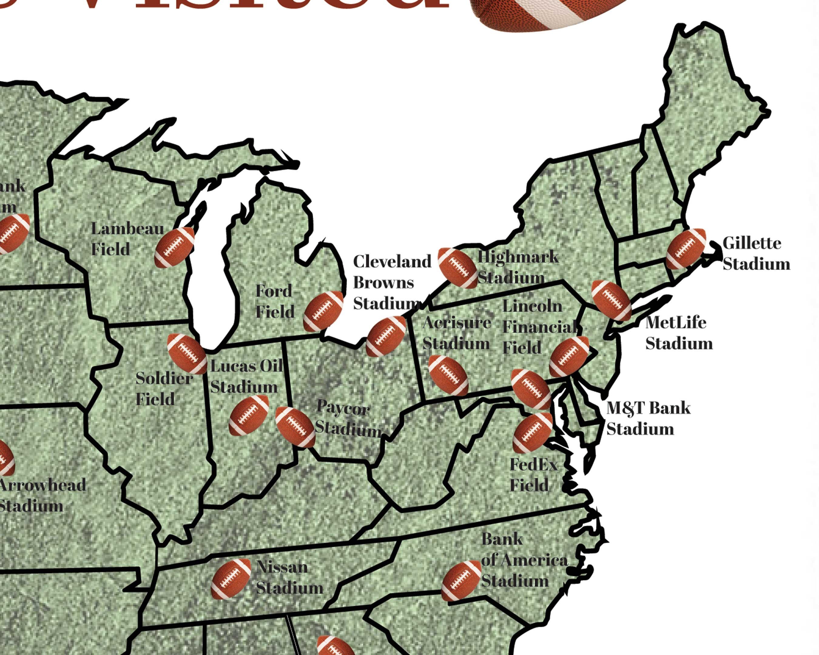 Pro Football Stadium Push Pin Map NFL Football Stadium Bucket List ...