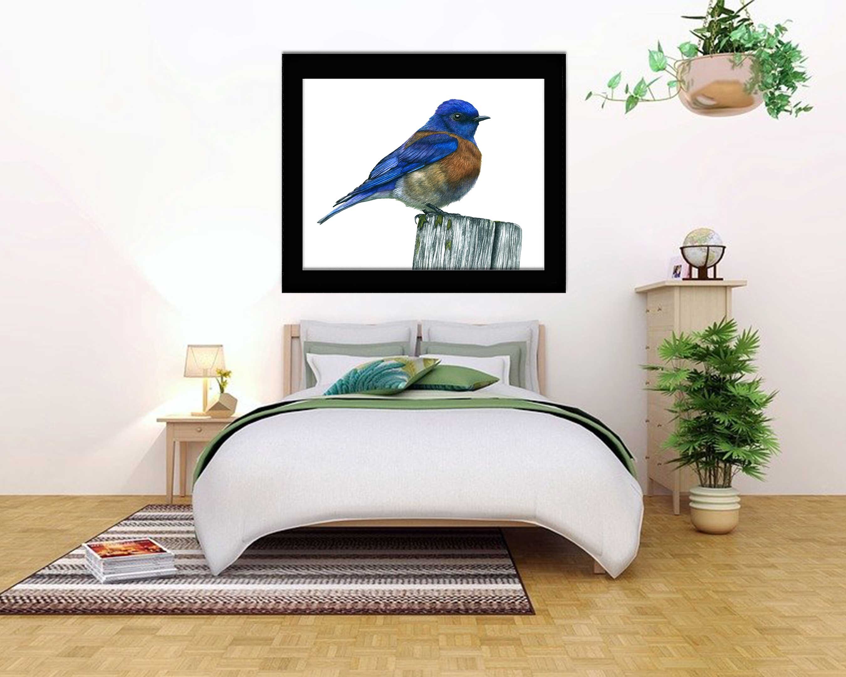Bluebird Watercolor Art Print Blue Bird Wall Art Decor Eastern - Etsy