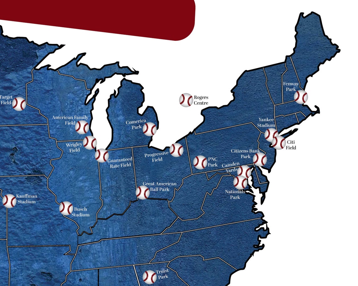 Major League Baseball Stadium Map MLB Push Pin Map Ballpark Stadium ...