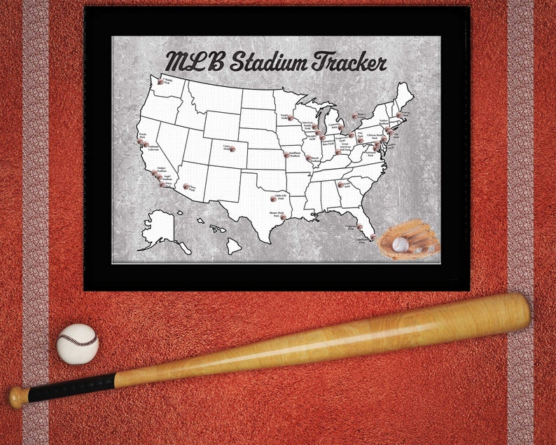 Baseball Push Pin Map Bucket List Ballpark Map MLB Poster Baseball ...