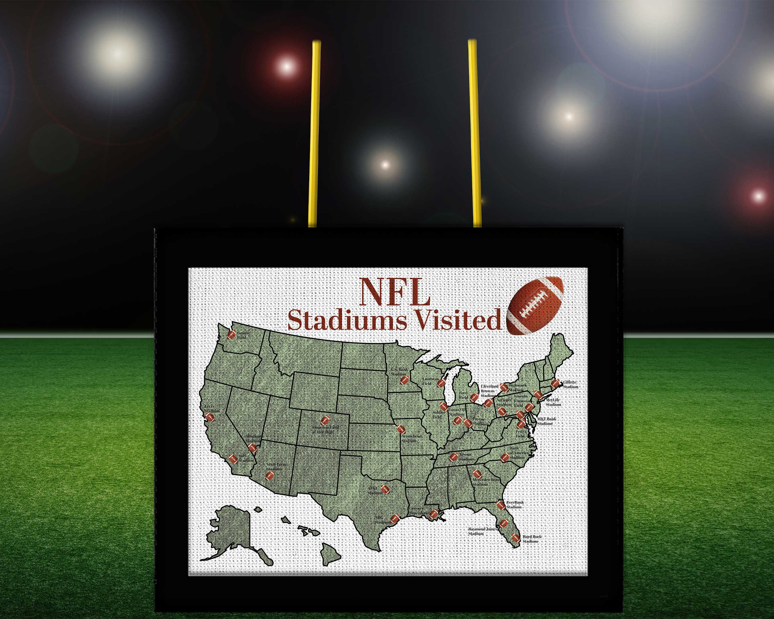 Pro Football Stadium Push Pin Map NFL Football Stadium Bucket List ...