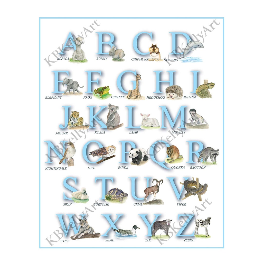 Watercolor Animal Alphabet Print, Baby Boy Nursery Decor, Animal ABC ...