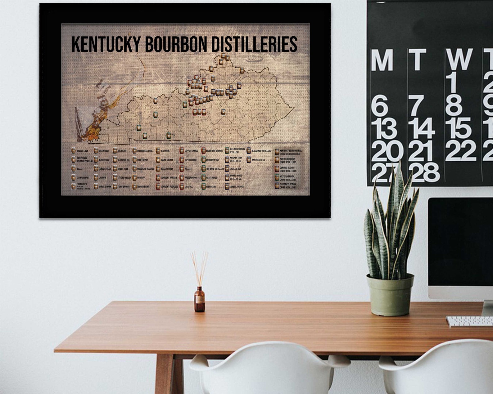 Kentucky Bourbon Distilleries Map Push Pin Map Bourbon Trail Wall Art ...