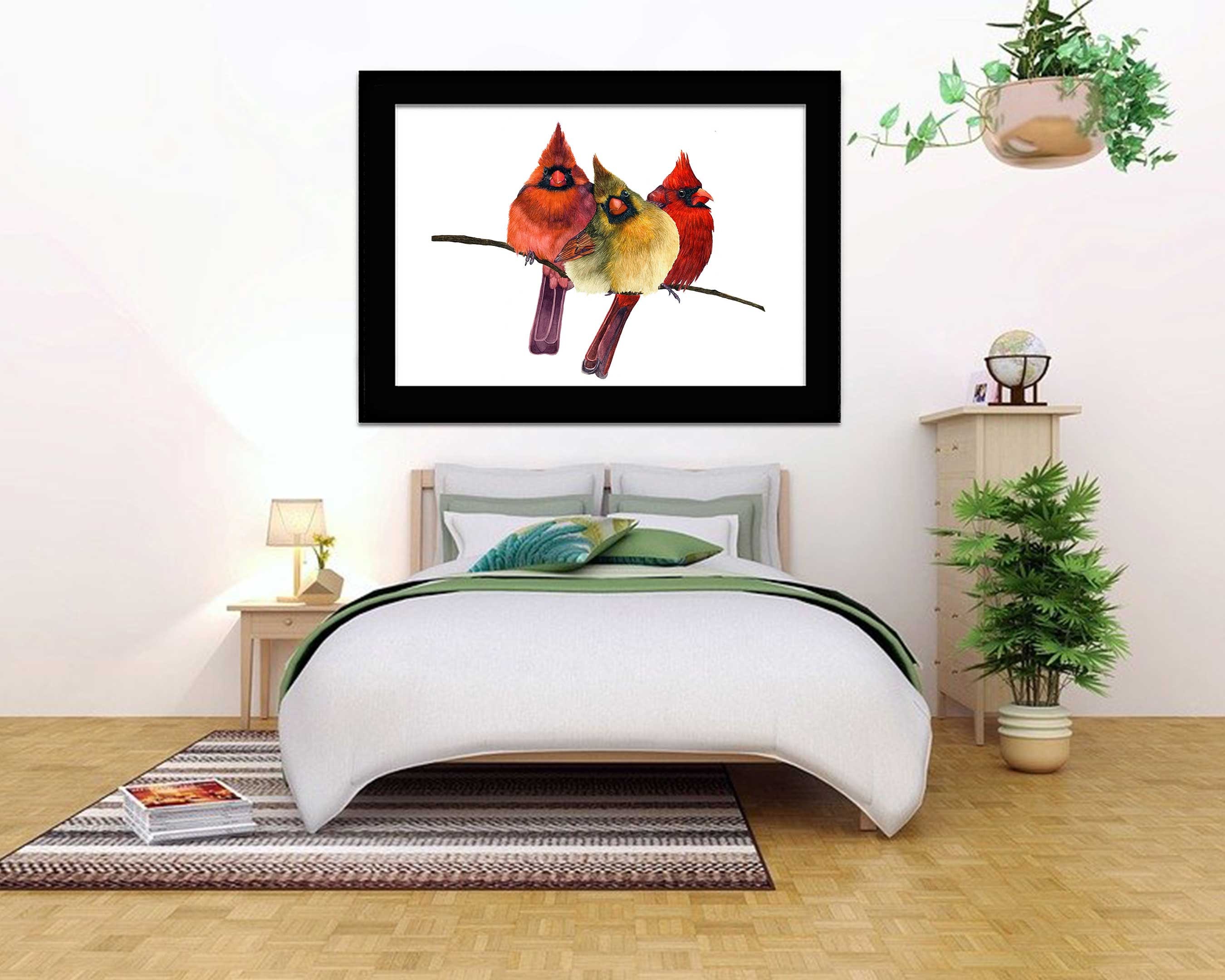 Cardinals Watercolor Art Print Three Cardinals on Branch Cardinal ...
